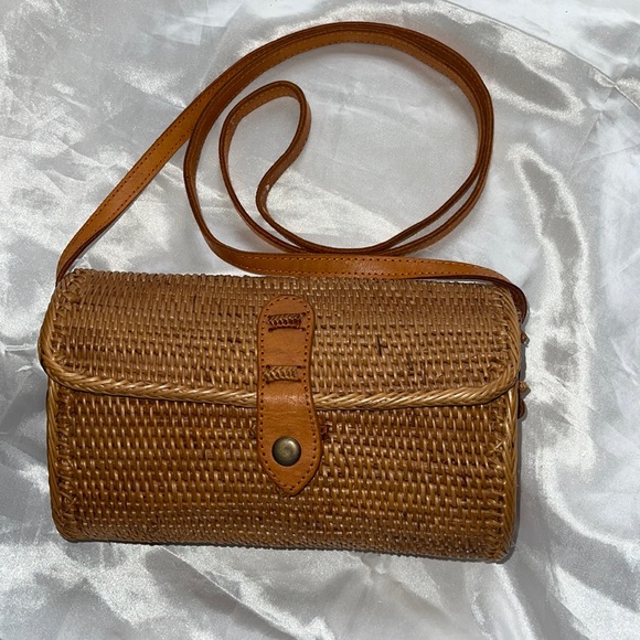 Bags | Woven Rectangle Bamboo Shoulder Bag | Poshmark